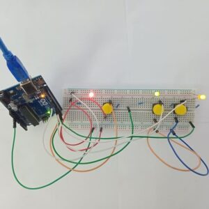 Light up three LEDs connected to Arduino using push buttons
