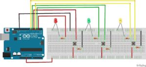 Allumer trois LEDs connectées à l'Arduino UNO par les boutons poussoirs