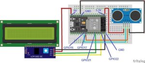 Use of HC-SR04 ultrasonic sensor and I2C LCD screen by ESP32