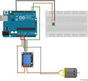 Using Arduino, relay module and push button to control 5V DC motor