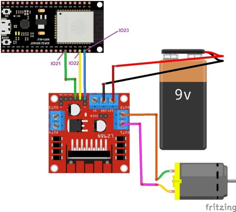 Contrôler moteur DC 5V en utilisant la carte ESP32 et le module L298N