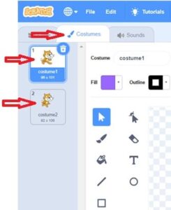 Making a sprite's costume change with Scratch